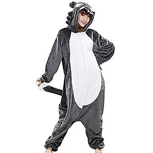 MizHome Wolf One-Piece Kigurumi Pajamas Anime Costume Cosplay Sleepsuit XL Grey