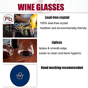 KOSIUN, Wine Glasses, Hand Blown,Large Bowl, Lead-Free Crystal, Long Stem, 23-Ounces, Burgundy, Set of 4