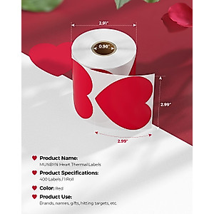 MUNBYN 3" Heart Thermal Stickers, Heart-Shaped Adhesive Sticker Labels, Red Love Thermal Labels for Gift, Wedding, Anniversary, Valentine's Day, Small Business 400 Labels/Roll