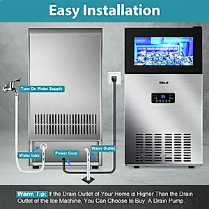 Upgraded Commercial Ice Maker Machine 130LBS/24H with 35LBS Storage Bin,15Inch Wide Ready in 11-20 Mins Under Counter/Freestanding Stainless Steel Gravity Drainage Large Ice Machine