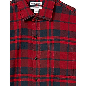 Amazon Essentials Men's Slim-Fit Long-Sleeve Plaid Flannel Shirt (Limited Edition Colors), Navy Red Plaid, Medium