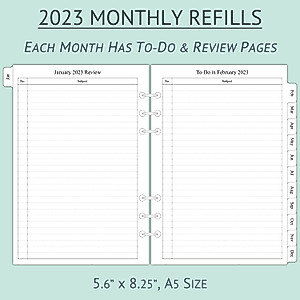 2023 Monthly Planner Refill for A5 Binder, Two Page Per Month, January 2023 - December 2023, 5.6"x8.3", 6-Hole Punched