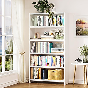 DUTYSEST 5 Tiers Metal White Bookshelf - 69.3" Tall Bookcase, Display Storage Shelves with Bookend, Heavy Duty Steel Bookshelves for Living Room, Office, Bedroom, Library