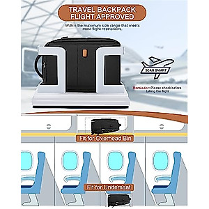 Black Laptop Travel Backpack For Women Men Airline Approved Carry On Bags For Airplanes Underseat Luggage Backpack For Traveling On Airplane Personal Item Travel Bag For Airlines Travel Essentials