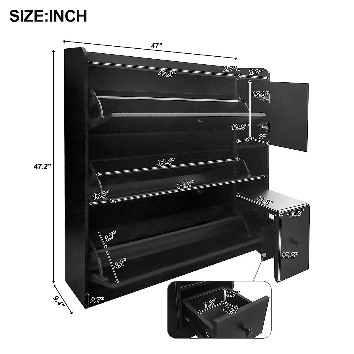Gnrolaz Modern Shoe Cabinet with 3 Flip Drawers, Adjustable Shelf, Wood Free Standing Shoe Rack with Pull-Down Seat for Hallway, Entryway Organizer with Storage Cabinet, Black