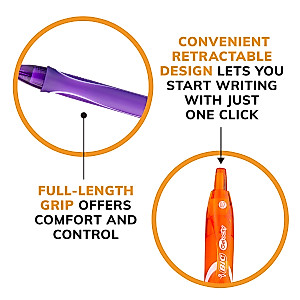 BIC Gel-Ocity Quick Dry Gel Pens, Medium Point Retractable Gel Pen (0.7mm), Assorted Colors, 3-Count