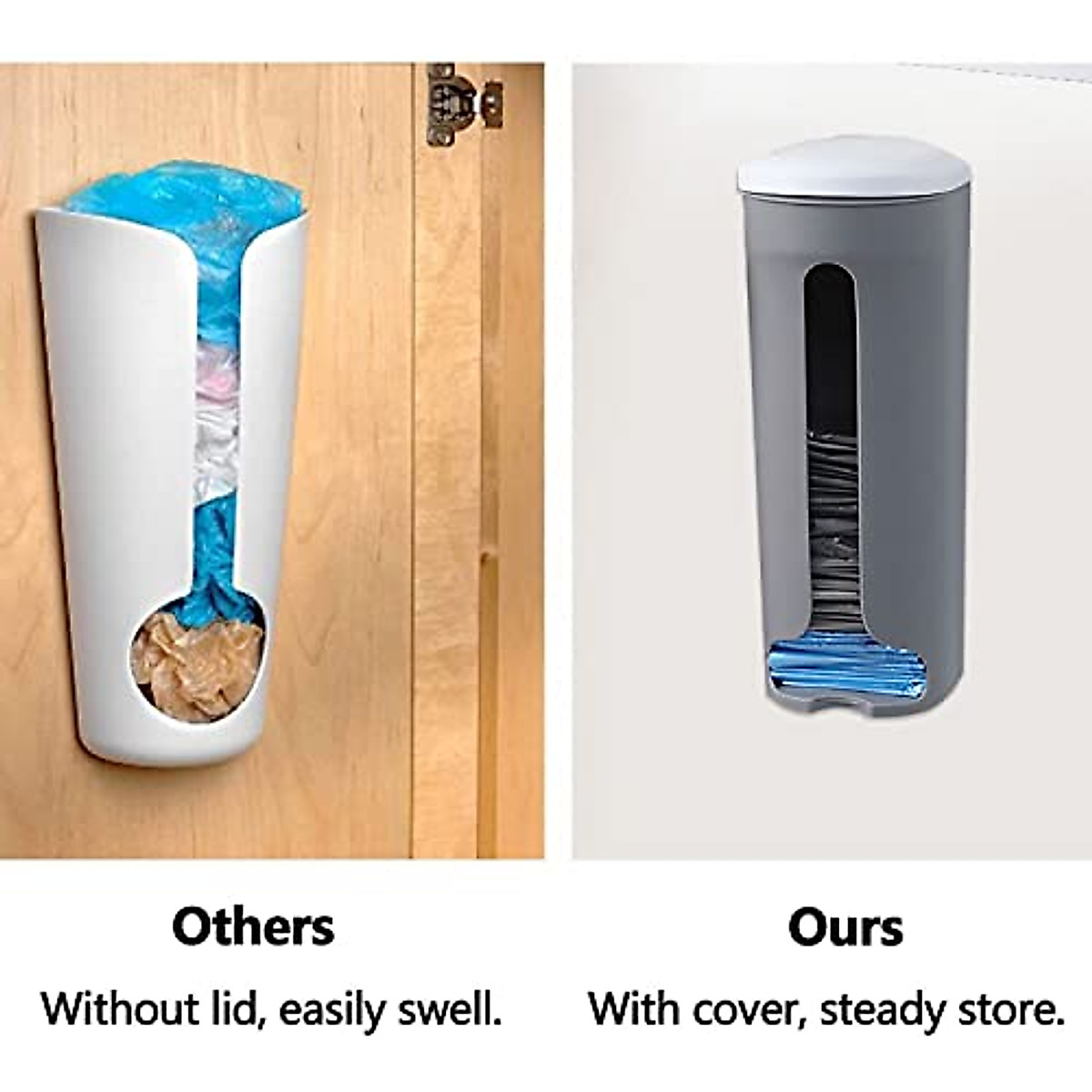 BAOOOFU Plastic Bag Holder, Kitchen Trash Bag Dispenser Roll Holder, Grocery Bags Wall Mount Storage, Easy Hanging Cabinet Door Under Sink Bag Saver, 27.5cm x 10cm x 10cm (Gray)