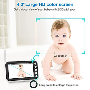 MYPIN Video Baby Monitor with Camera and Audio, Wireless Monitor Camera with 4.3 Inch LCD Screen Night Vision/Two-Way Talk/Temperature Monitor/Lullaby