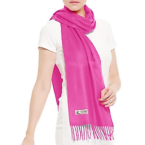 TZ Promise Plain Solid Color Cashmere Feel Classic Soft Luxurious Winter Scarf For Men Women (Hot Pink)