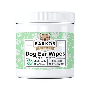 Barkos Pet Supplies Dog Ear Cleaner Wipes | Bulldog, French Bulldog, Pug, English Bulldog | Cleans & Soothes Ears, Wrinkles, Folds, Tear Stain (Dog Ear Cleaner Wipes)
