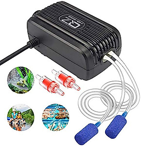 Aquarium Air Pump, Rifny 3W Adjustable Fish Tank Oxygen Air Pump Kit with Dual Outlet Air Valve Air Stones Silicone Tube Check Valves, 2 * 2500 ML/Min Air Flow Capacity for 1-80 Galon Fish Tank