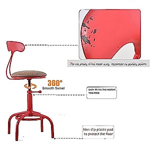 Topower 3-Piece Pub Bar Set Industrial Round Bar Table and Adjustable Height PU Seat Stools with Backrest for 2 Match Bar Height and Counter Barstool Antique Red 1 Table + 2 Chairs