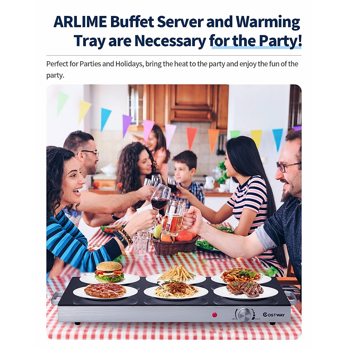 ARLIME Buffets Server Food Warmer for Parties, Electric Food Warming Tray W/Adjustable Temperature Control, 22’’x14’’ Tempered Glass Surface, Perfect for Parties Entertainment & Holidays