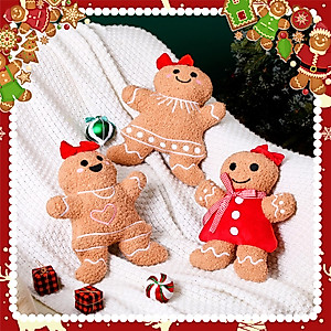 Konohan 3 Pcs Christmas Gingerbread Pillows Gingerbread House Gingerbread Man Throw Pillows Stuffed Gingerbread Shaped Pillow for Christmas Party Outdoor Cushion Decorations(Cute Style)