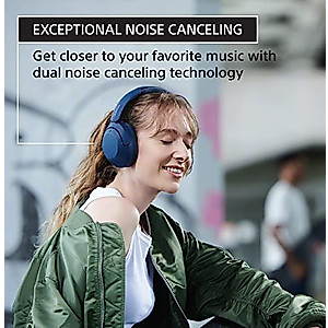 Sony WH-XB910N Extra BASS Noise Cancelling Headphones, Wireless Bluetooth Over The Ear Headset with Microphone and Alexa Voice Control, Blue (Amazon Exclusive) (Renewed)
