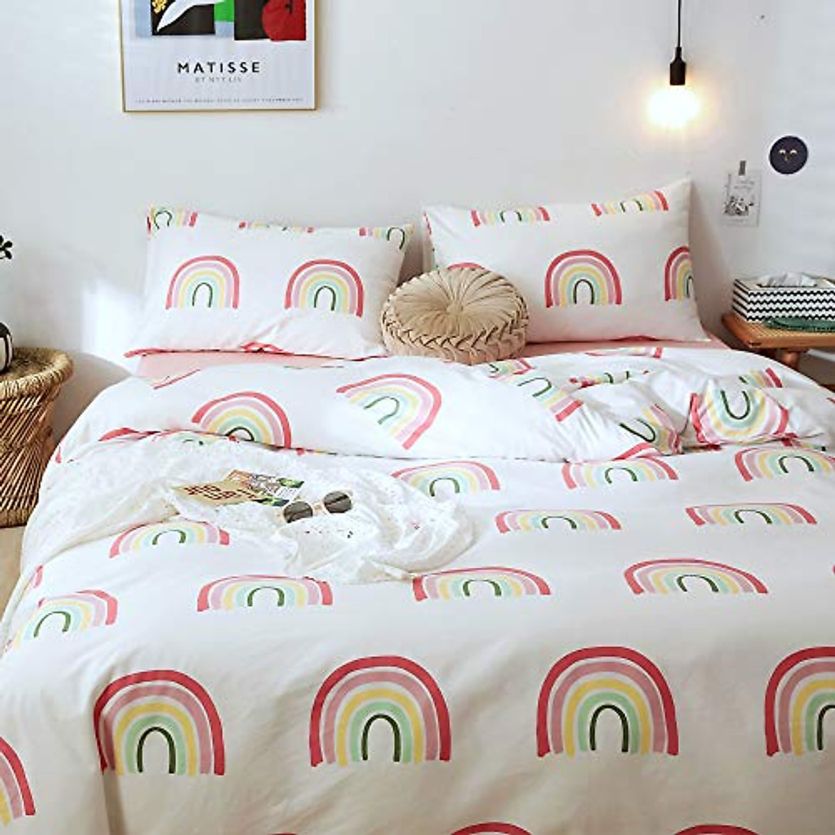 Children Cartoon Rainbow Duvet Cover Set Cotton 100 3 Piece Twin Toddler Bedding Sets for Girls Kids Baby Crib Quilt Cover, Twin