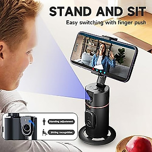 Auto Face Tracking Tripod - 360° Rotation Auto Tracking Phone Holder, No App, Phone Camera Mount with Remote and Gesture Control, Rechargeable Smart Shooting Holder for Video Recording (No Light)