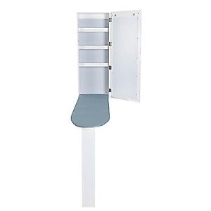 Wall Mount Ironing Board, Foldable Hiding 180° Swivel Ironing Board with 4 Spacious Storageshelve, Multifunctional Bathroom Cabinet with Mirror, White Ironing Board Cabinet