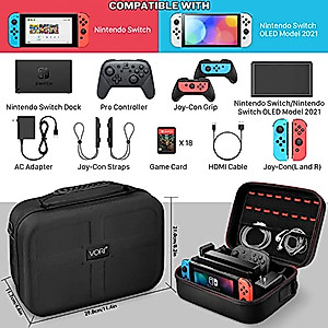 VORI Switch Carrying Case for Nintendo Switch and Switch OLED Model, Portable Full Protection Hard Shell Travel Storage Bag for Switch Console Pro Controller Accessories, Black