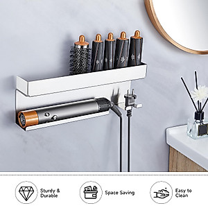 Storage Hair Dryer Holder for Curling Iron Wands Accessories, Hair Straightener Holder, Wall Mount Hair Tool Organizer for Styler Attachments,Stainless Steel Curling Iron Holder Organizer for Bathroom