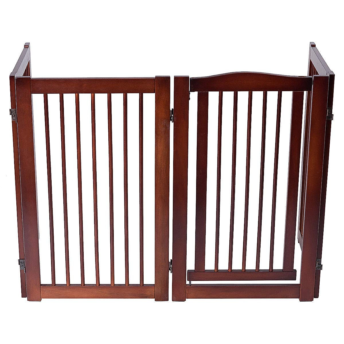 Giantex Freestanding Pet Gate with Door, 36inch 4 Panels Wooden Dog Gate with Walk Through Door, Foldable Pet Safety Puppy Fence Adjustable Pen for House Doorway Stairs