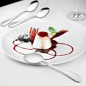 E-far Stainless Steel Teaspoons Set of 12, 6.7 Inch Pearled Edge Small Dessert Tea Spoons Silverware for Home, Kitchen and Restaurant, Non-toxic, Mirror Polished, Dishwasher Safe