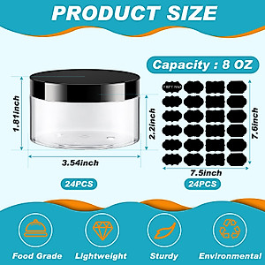 Dandat 24 Pcs Plastic Jars with Lid and Label PET Cosmetic Containers Leak Proof Empty Cosmetic Jars Refillable Storage Travel Containers for Lotion Cream Gel Powder(8 oz,Clear)