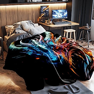 Ultra Soft Flannel Fleece Throw Blanket Dragon All Season Warm and Cozy Quilt Blanket for Bed Sofa Couch 80"X60"for Adult