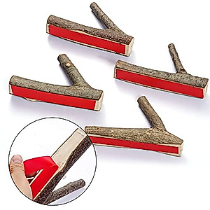 4 Pcs Vintage Wood Hooks, Self Adhesive Wall Hooks Natural Wall Mount Decorative for Home Bathroom Office, Coat Hooks, Key Bag Holders, 2cm-3cm