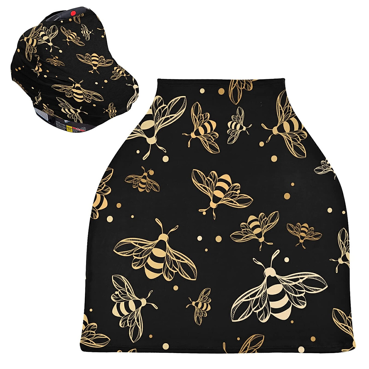 Golden Bee Pattern Baby Car Seat Covers Canopy Nursing Cover Breastfeeding Scarf Carseat Canopy Soft Infant Stroller Cover Multi Use for Boys and Girls