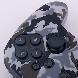 YoRHa Studded Silicone Transfer Print Cover Skin Case ONLY for Nitendo Official Switch Pro Controller x 1(Camouflage Grey) with Pro Thumb Grips x 8
