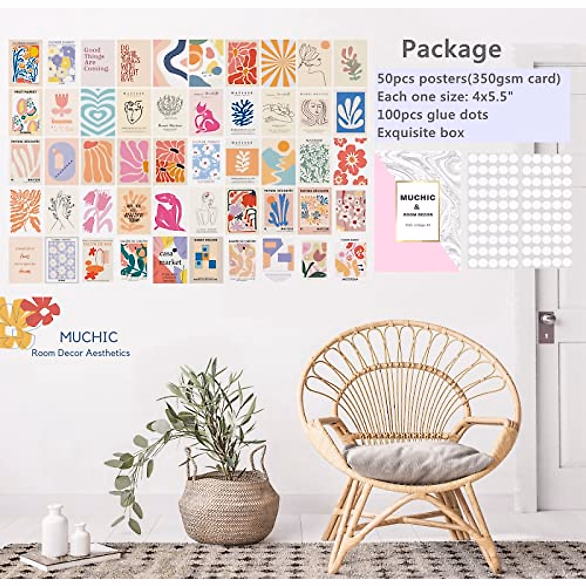 MUCHIC Danish Pastel Room Decor Aesthetic, 50pcs Danish Pastel Wall Collage Aesthetic Pictures - Danish Pastel Posters, Matisse Wall Art Bedroom Decor for Women