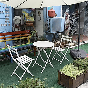 HomJoones 3 Piece Patio Bistro Set of Foldable Round Table and Chairs,Outdoor Furniture Sets with 2 Chairs and 1 Table for Bistro & Balcony Patio, Yard, Garden Outdoor/Indoor Conversation Set (White)