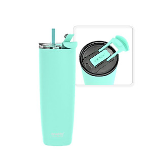 asobu Aqualina Stainless Steel Insulated Water Bottle with Interchangeable Hot and Cold Lid and Built in Straw (Mint)