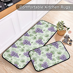 ALAZA Grapes Purple Kitchen Mat Set 2Piece,Super Absorbent Kitchen Rugs Mats Non Slip Waterproof Easy Clean Carpets Rugs for Kitchen Floor Sink Laundry Runner Area Rug Carpet