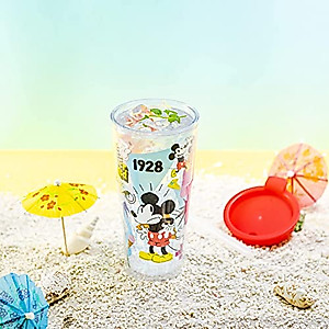 Zak Designs Disney Insulated Plastic Tumbler with Press-In Lid and Straw, Made with Durable and Non-BPA Material for Travel Cold Drinks (16 oz, Mickey Mouse)