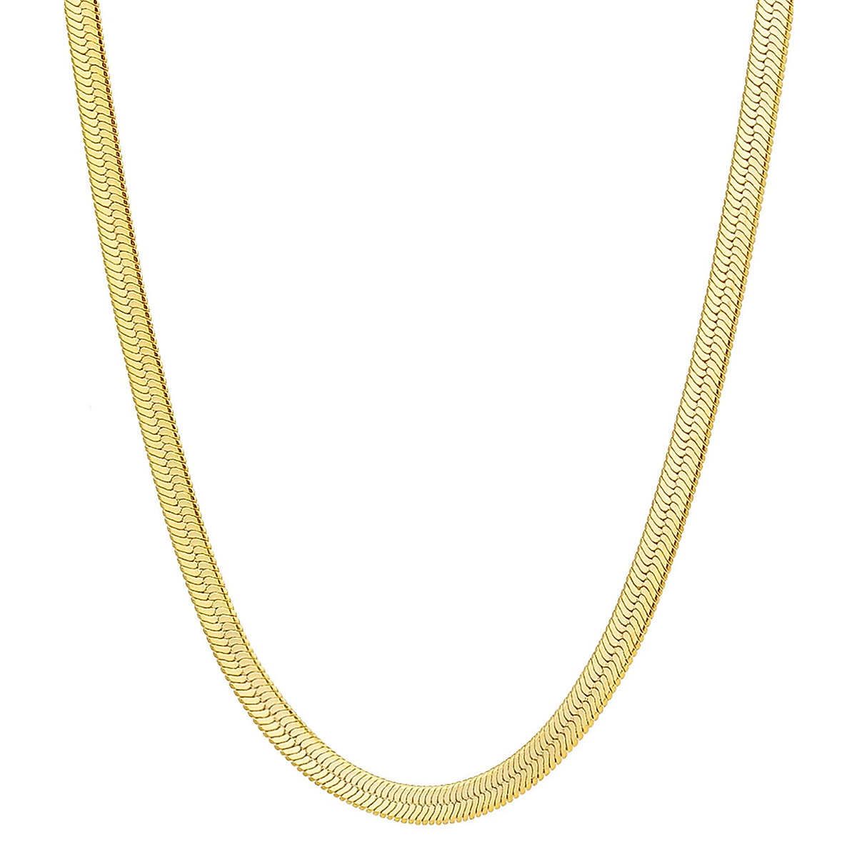 Fiusem Gold Plated Necklace for Women, Gold Plated Chain for women 14K Real Gold Plated Herringbone Necklace for Women, 4mm(W) 16"(L)