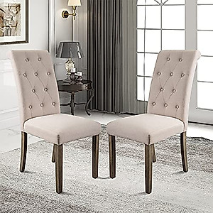 Tonfei Dining Chair Aristocratic Style Dining Chair Noble and Elegant Solid Wood Tufted Dining Chair Dining Room Set (Set of 2) (beige)