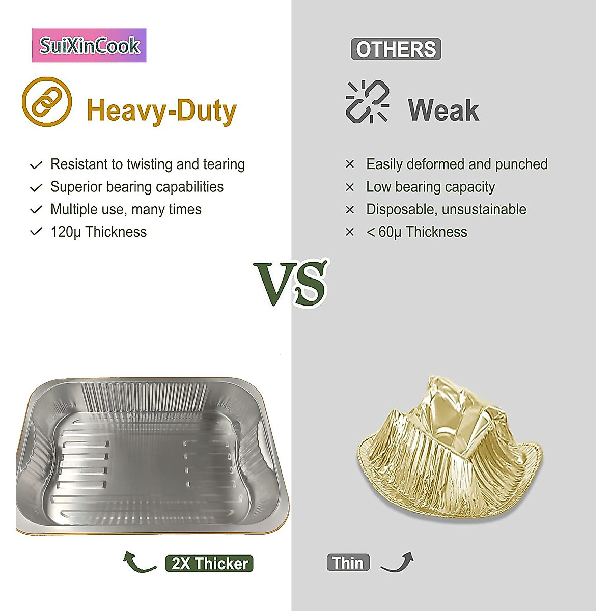 SuiXinCook Gold Aluminum Foil Baking Pan with lids Heavy Duty 9"×13"(10pack+10Lids), Double thickening, Disposable cake pans,Microwave oven safetyle. for Cooking,，Heating,Storage, BBQ