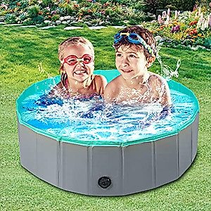 PAKEWAY Foldable Dog Swimming Pool, 48''x12'' Collapsible PVC Dog Pool Pet Bath Pool, Outdoor Portable Bathing Tub for Kids, Dogs and Cats