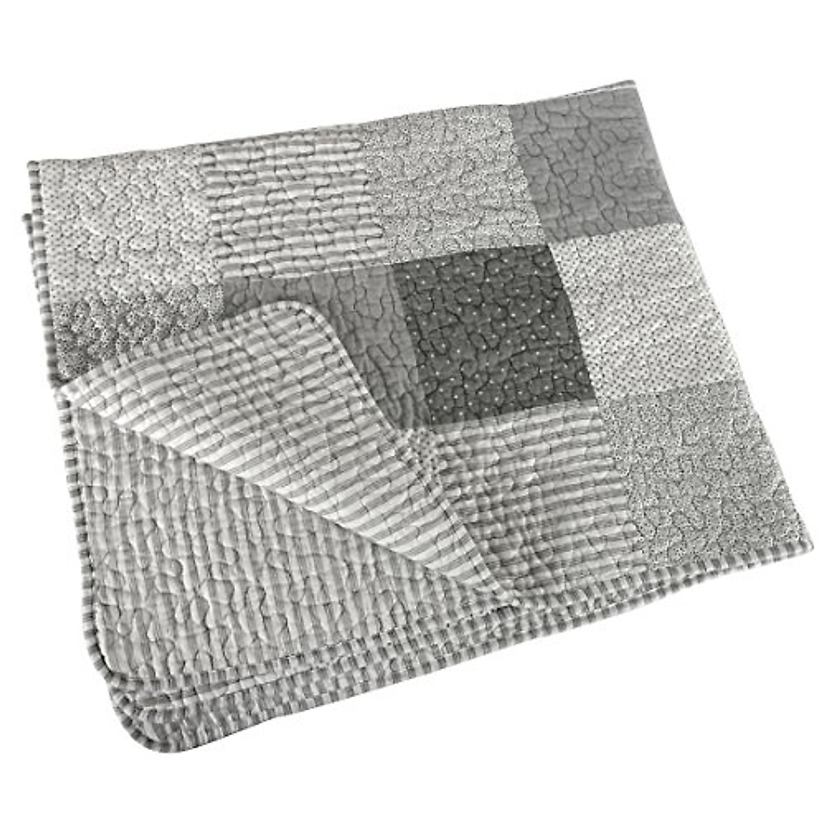 Stephan Baby Heirloom-Quality Pieced Crib Quilt, Gray and White Stripes and Dots with Straight Hem