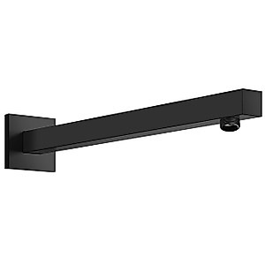 Midanya Matte Black 16-Inch Shower Arm Rainfall Shower Head Extension Extender with Flange Square Shaped Stainless Steel Wall Mounted Bathroom