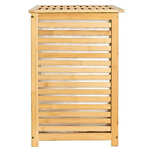 Household Essentials Bamboo and Cotton Double Laundry Sorter with Lid and Removable Cotton Bags, Natural