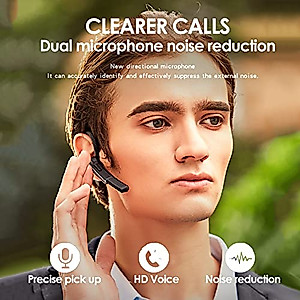 Bluetooth Earpiece Trucker Bluetooth Headset with Microphone Phone Earpiece Wireless Bluetooth Long Battery Life for Cell Phones ENC Clear Call Waterproof Hands Free for Office Business Driving Black