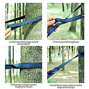 GEEZO Hammock Straps, 40 Loops Combined with Two Extra Long 10ft XL Hammock Straps Heavy Duty Triple Stitched Non-Stretch Polyester Hammock Tree Straps (Holds up to 500Lbs) (Blue)