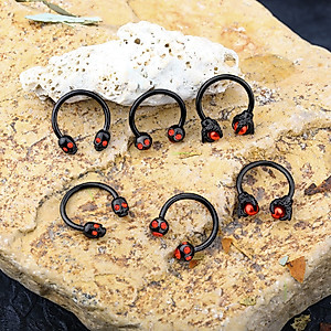 OUFER 6PCS Septum Nose Ring Hoop, 316L Stainless Steel Helix Earrings, Skull Daith Tragus Cartilage Piercing Jewelry, Claw Captive Bead Rings