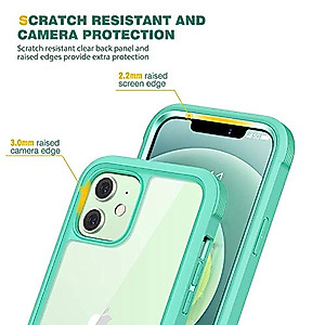 Diaclara Designed for iPhone 12 Mini Case, Full Body Rugged Case with Built-in Touch Sensitive Anti-Scratch Screen Protector, Soft TPU Bumper Case for iPhone 12 Mini 5.4" (Green and Clear)