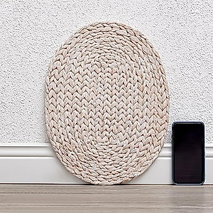 Oval Water Hyacinth Placemats 15.75 x 12 inch Set of 4, White Woven Placemat, Handmade Farmhouse Placemats, Rustic Table Placemat for Dining, Kitchen, Home Decor, Heat Resistant Non-Slip (White)