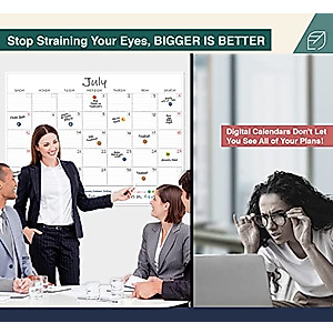 Large Dry Erase Calendar - 36”x48” Undated Erasable Monthly Calendar- Laminated Wall Calendar For Home And Office Organization