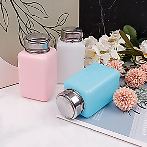 Crapyt Push Down Liquid Press Pumping Refillable Empty Pump Bottle 3 Pack（Each of Blue, Pink, and White） Push Down Dispenser 2.09"×2.09"×4.02"